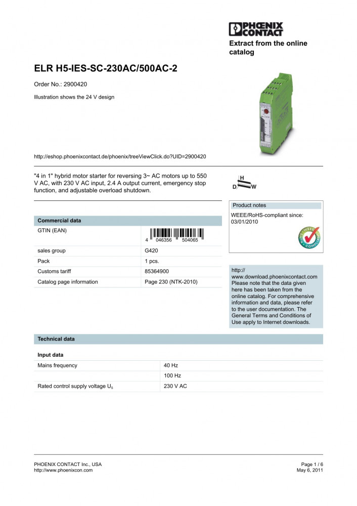 Phoenix Contact 2900420 technical document page 1