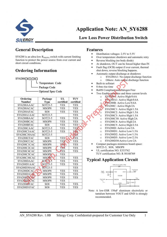 SY6288 datasheet page 1