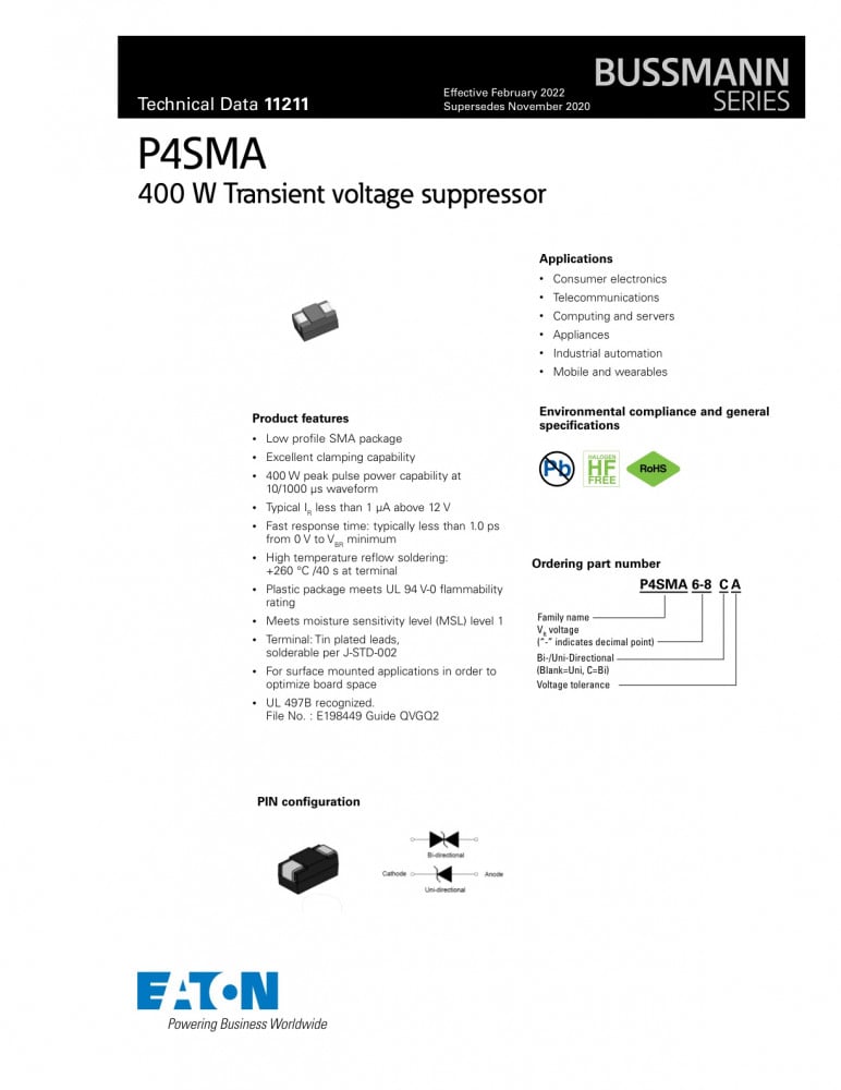 EATON P4SMA datasheet page 1
