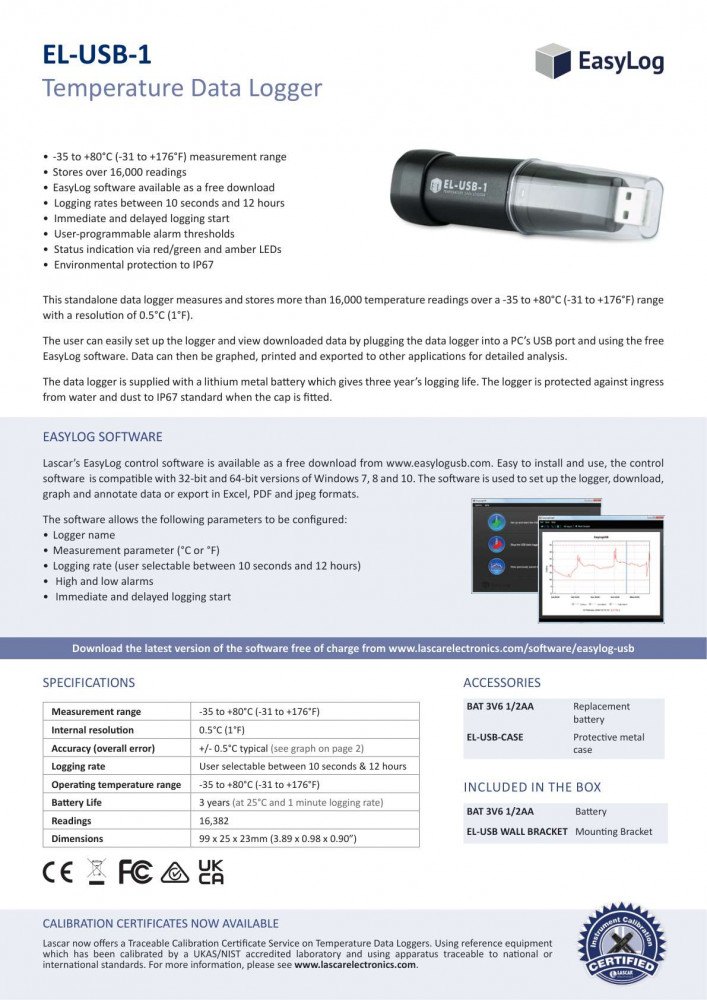 EL-USB-1 temperature data logger document image, page 1