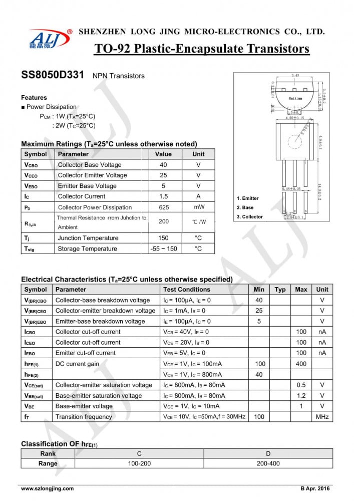 SS8050D331 datasheet page 1