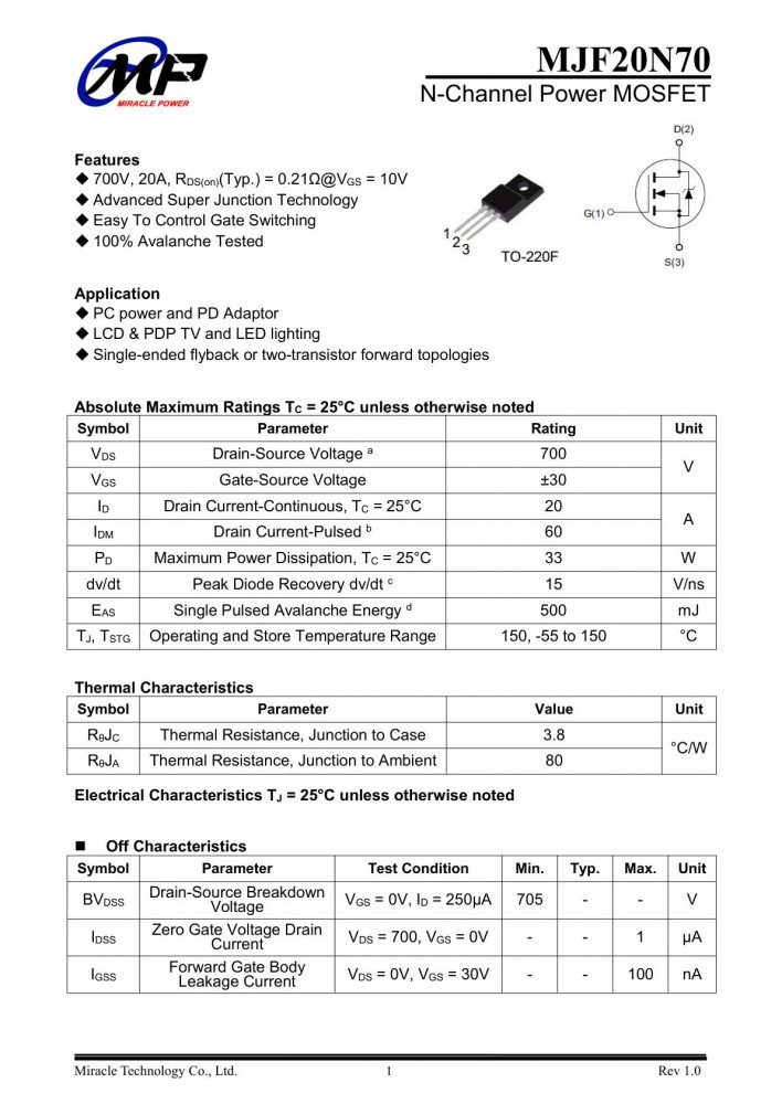 MJF20N70 datasheet page 1