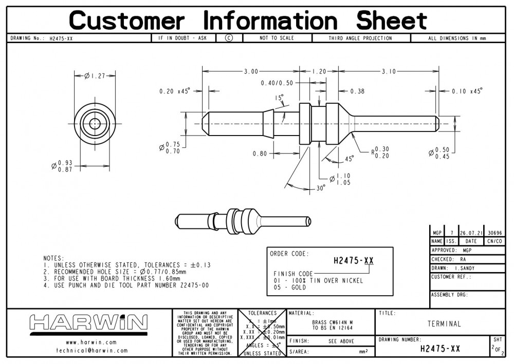 Harwin H2475 terminal drawing preview