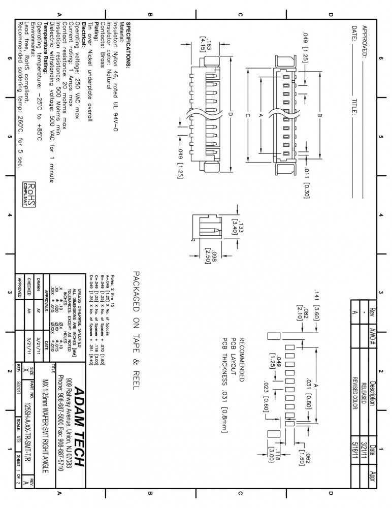 ADAM TECH 125SH-A-XX-TR-SMT-TR technical drawing page 1