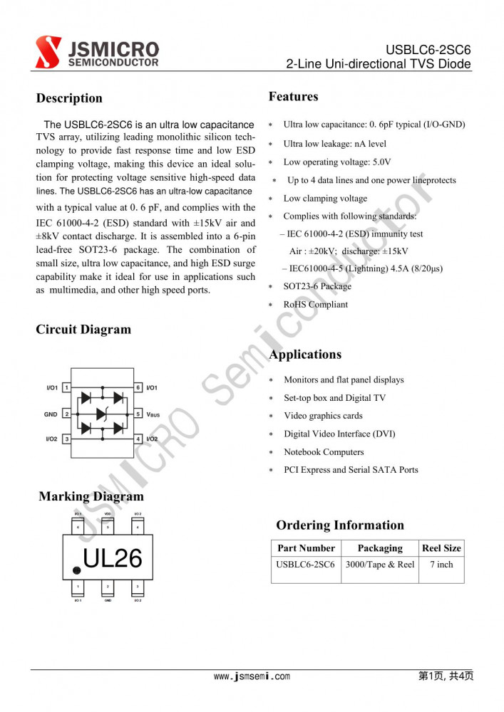 USBLC6-2SC6-JSM datasheet page 1