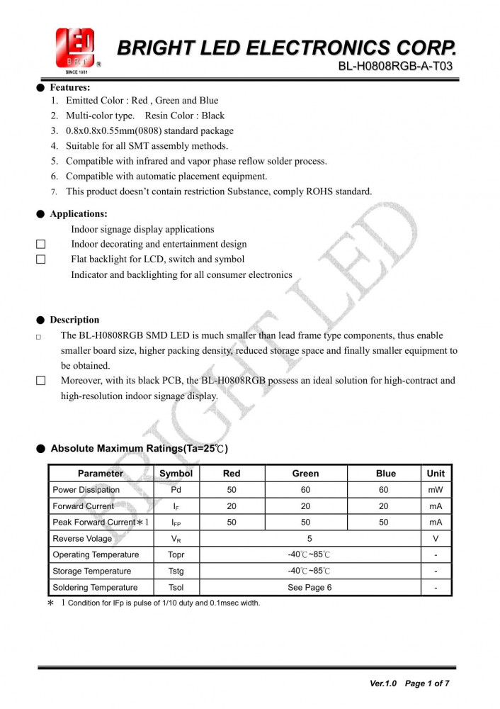 BL-H0808RGB-A-T03 specification, page 2