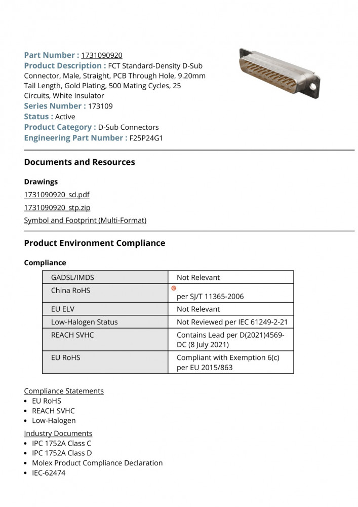 MOLEX 1731090920 drawing preview, page 1