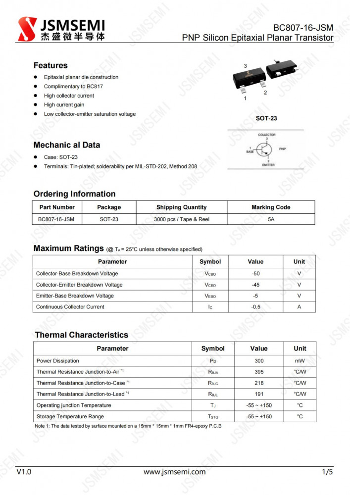BC807-16-JSM datasheet page 1