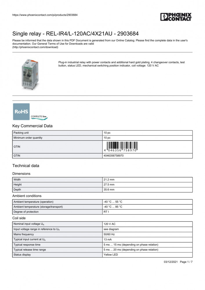 Phoenix Contact 2903684 datasheet page 1