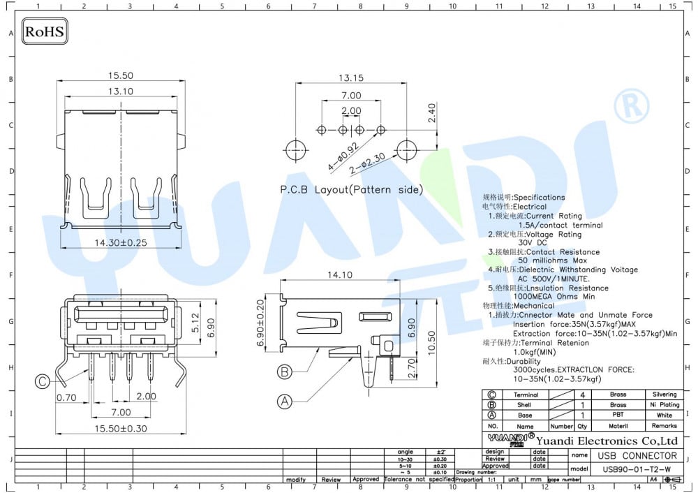 USB90-01-T2-W technical drawing page 1