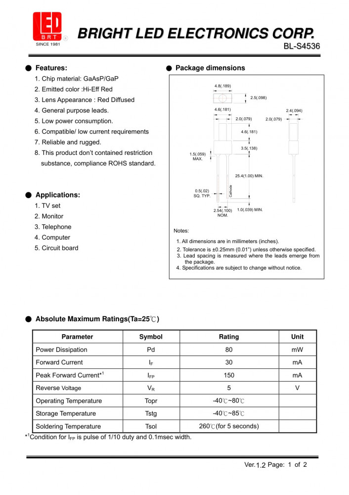 BL-S4536 datasheet page 1