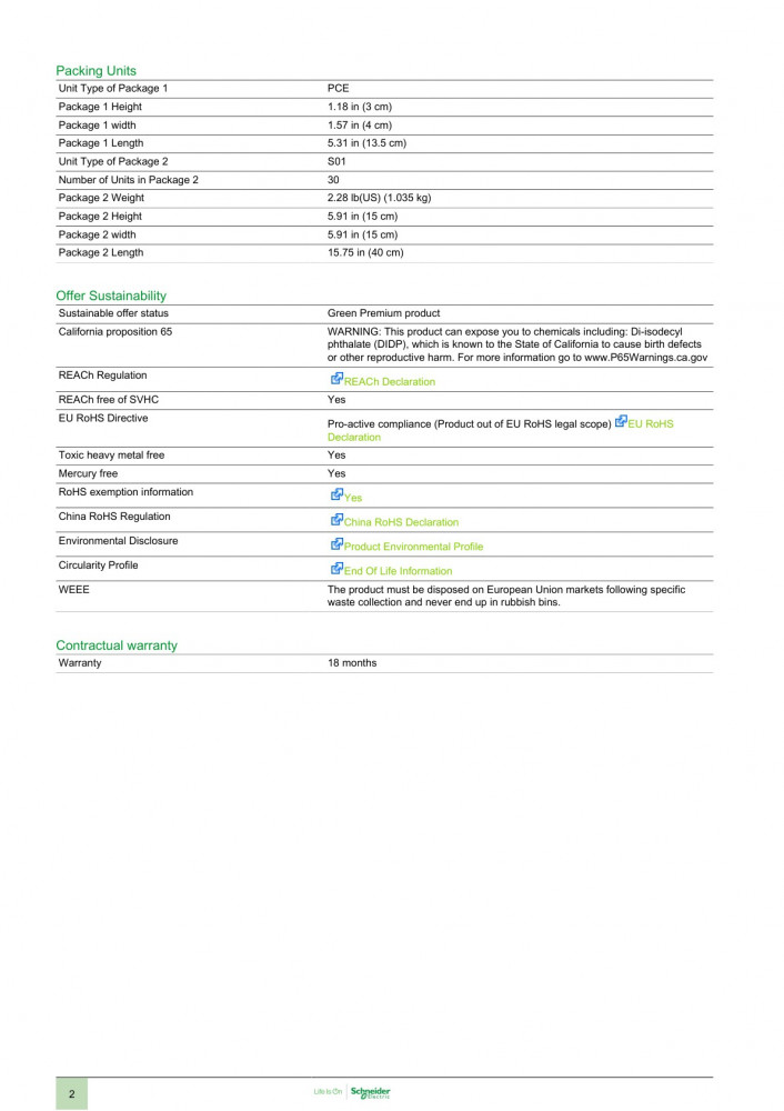 XB5AA841 technical document page 2