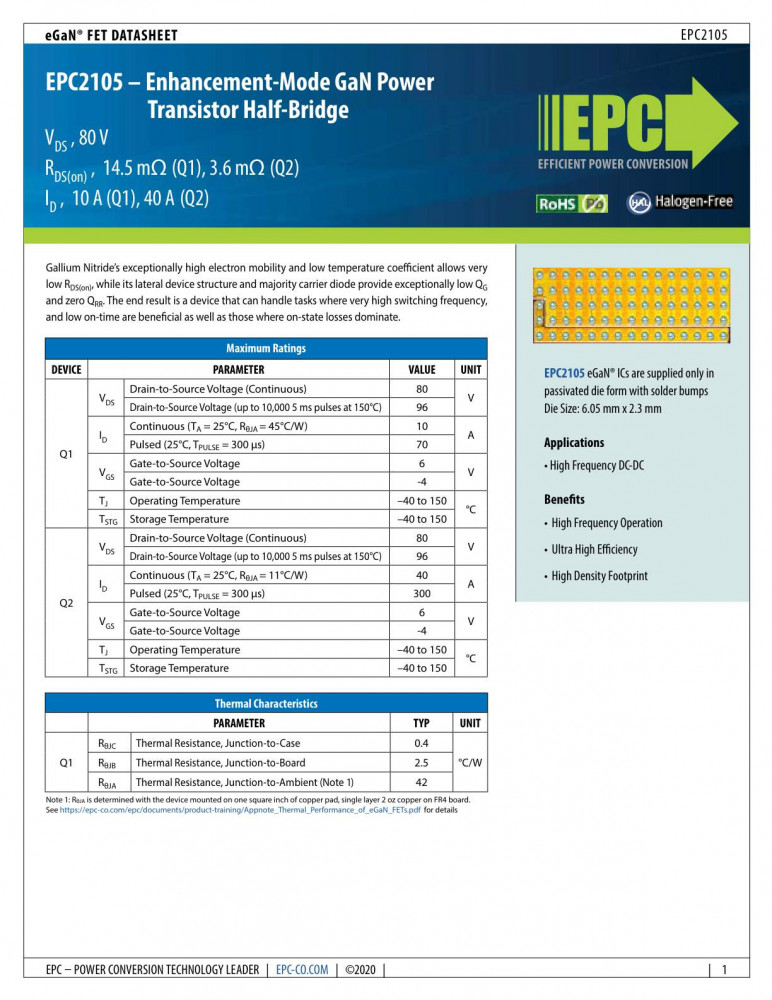 EPC2105 datasheet page 1