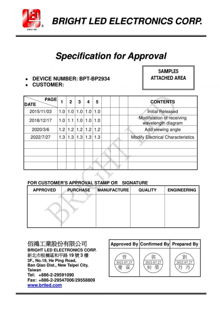 BPT-BP2934 datasheet page 1