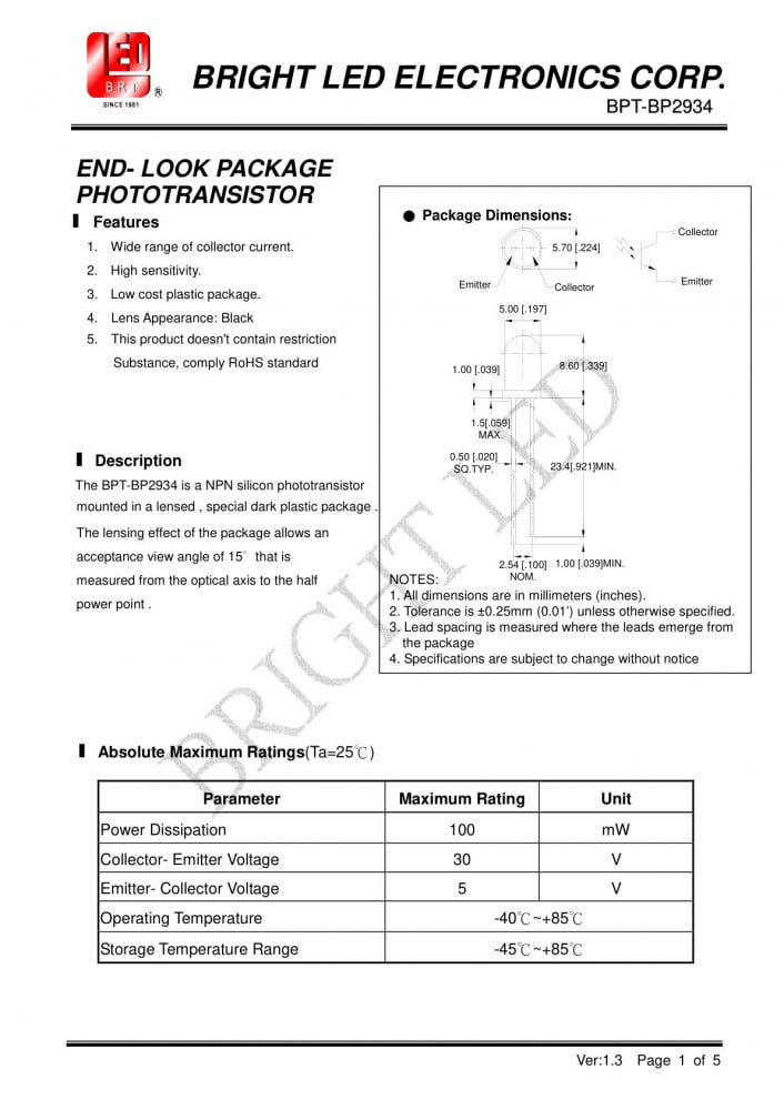 BPT-BP2934 datasheet page 2