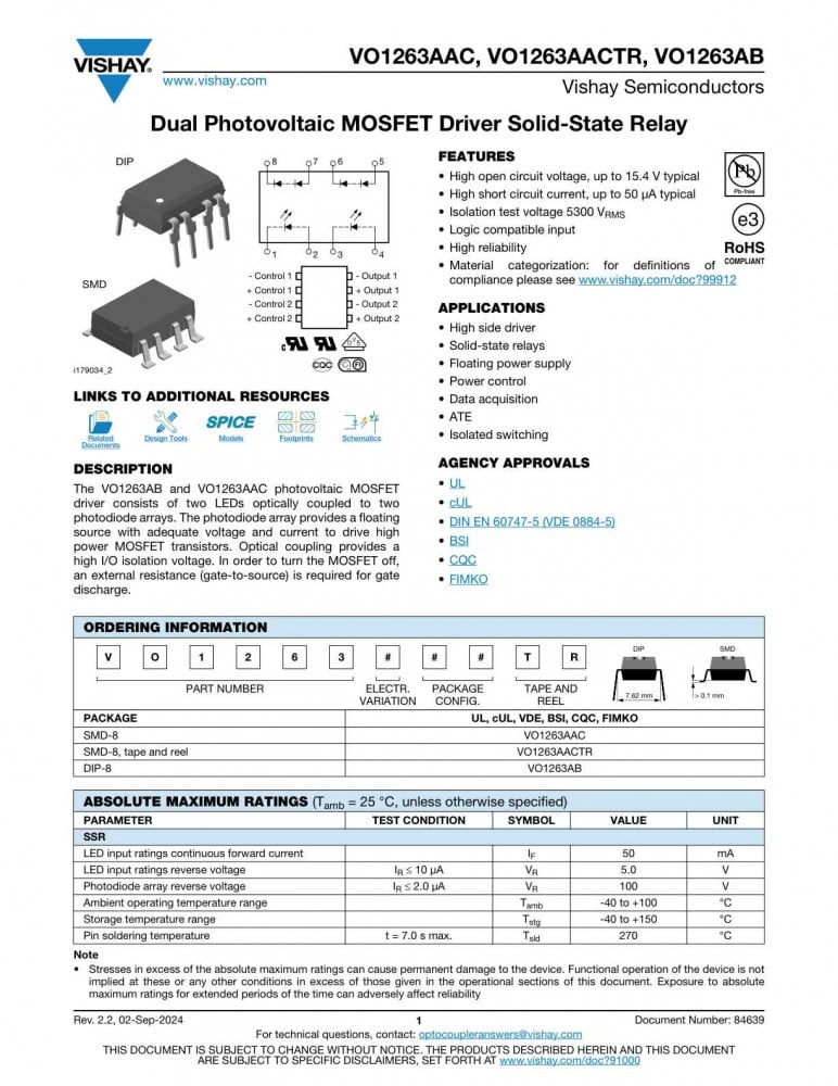 VO1263AACTR datasheet page 1