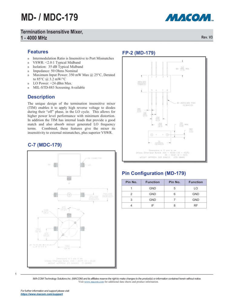 MACOM MDC-179-SMA datasheet page 1
