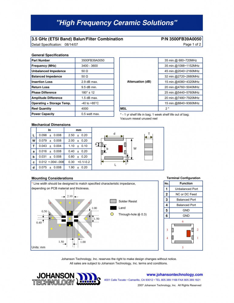 3500FB39A0050001E datasheet page 1