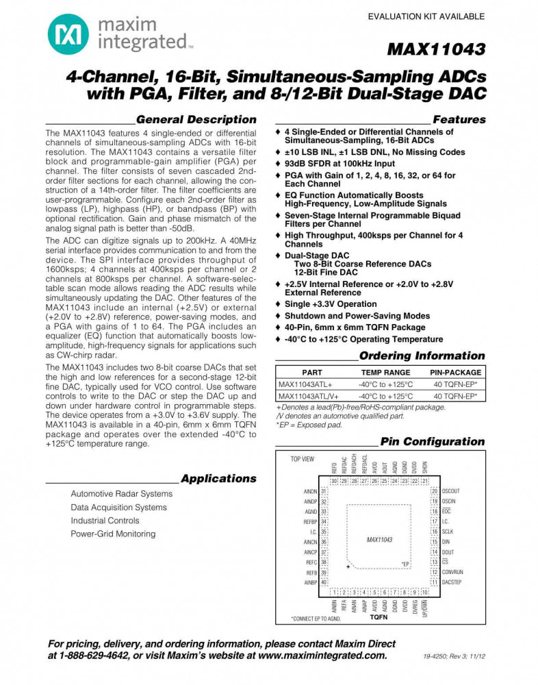 MAX11043 technical document page 1