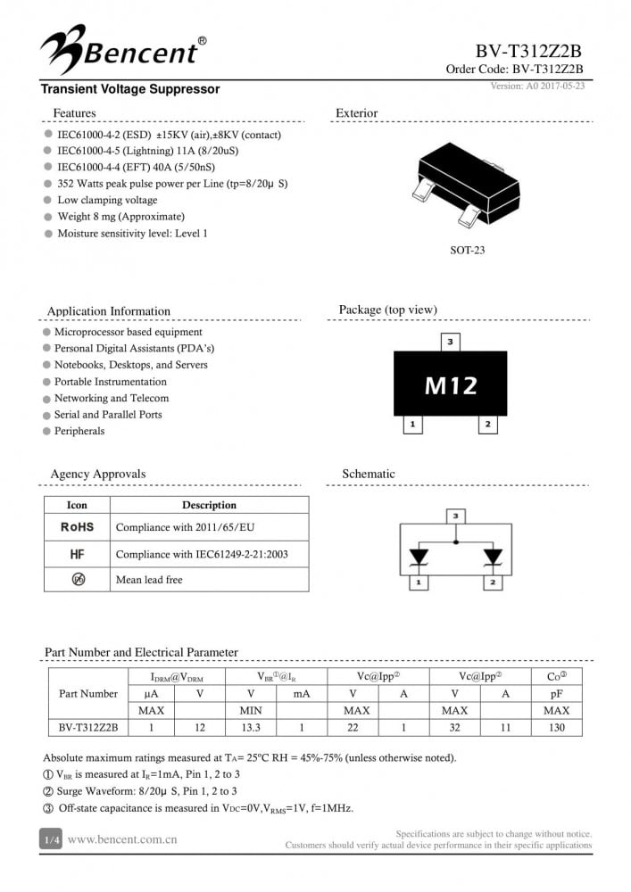 BV-T312Z2B datasheet page 1