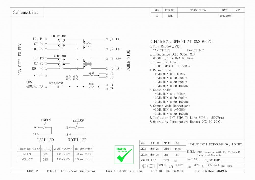 LPJ0011FBNL technical drawing page 1