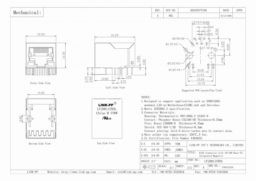 LPJ0011FBNL technical drawing page 2