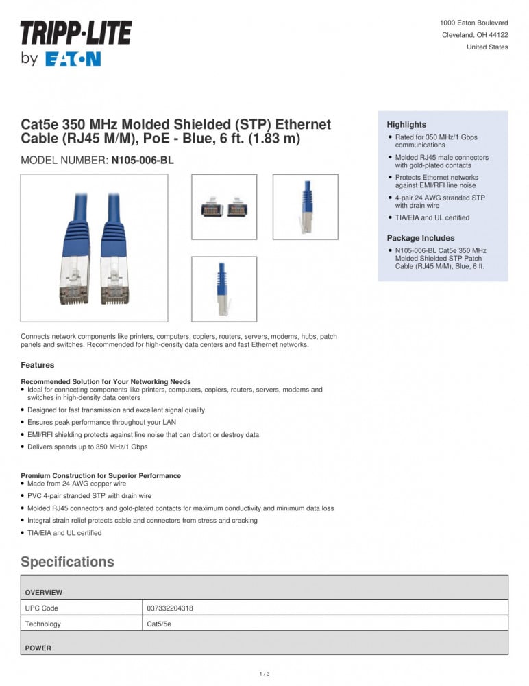 N105-006-BL technical document page 1