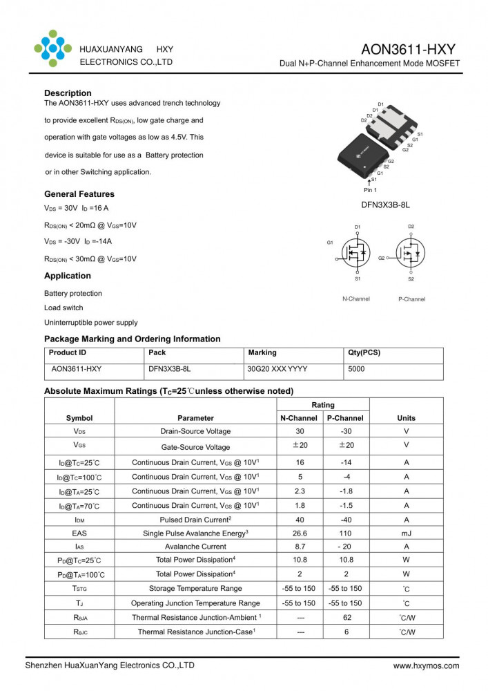 AON3611-HXY datasheet page 1
