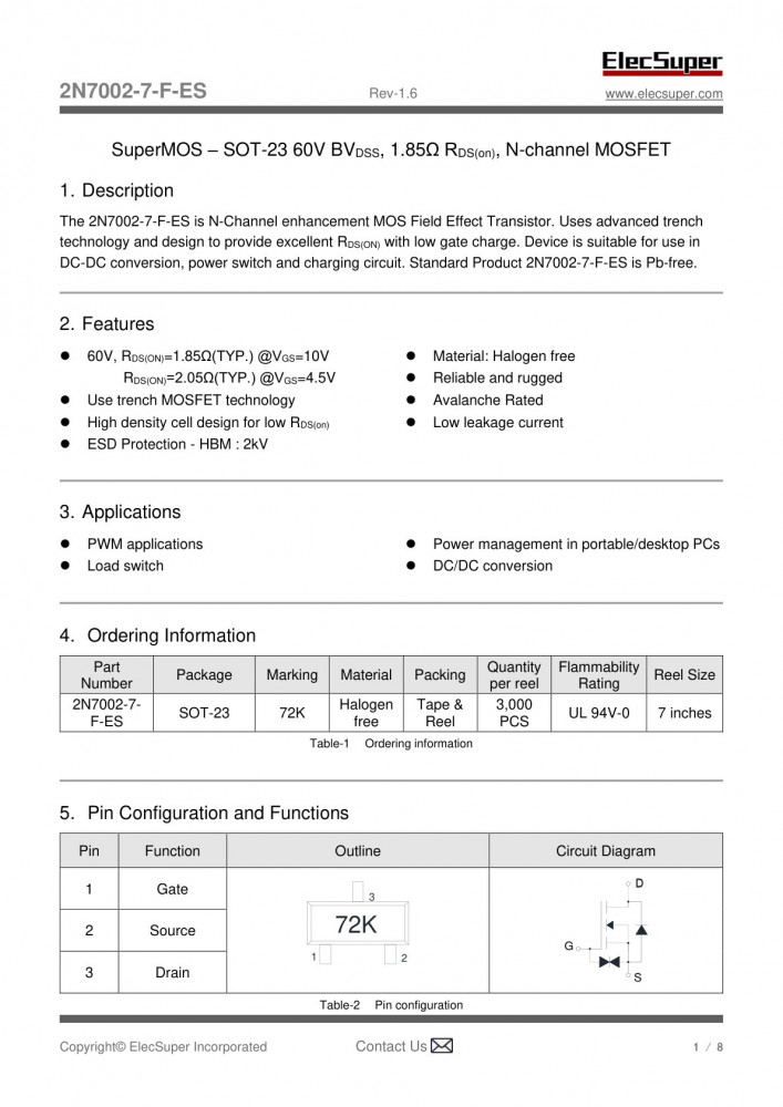 2N7002-7-F-ES datasheet page 1