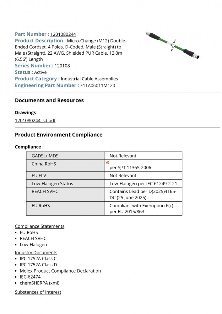 MOLEX 1201080244 product drawing, page 1