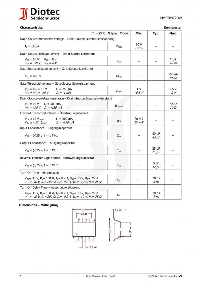 DIOTEC MMFT8472DW datasheet page 2
