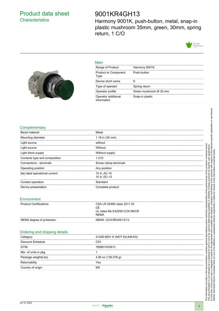 9001KR4GH13 technical document page 1