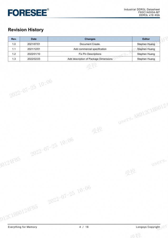 FORESEE DDR3L datasheet page 4