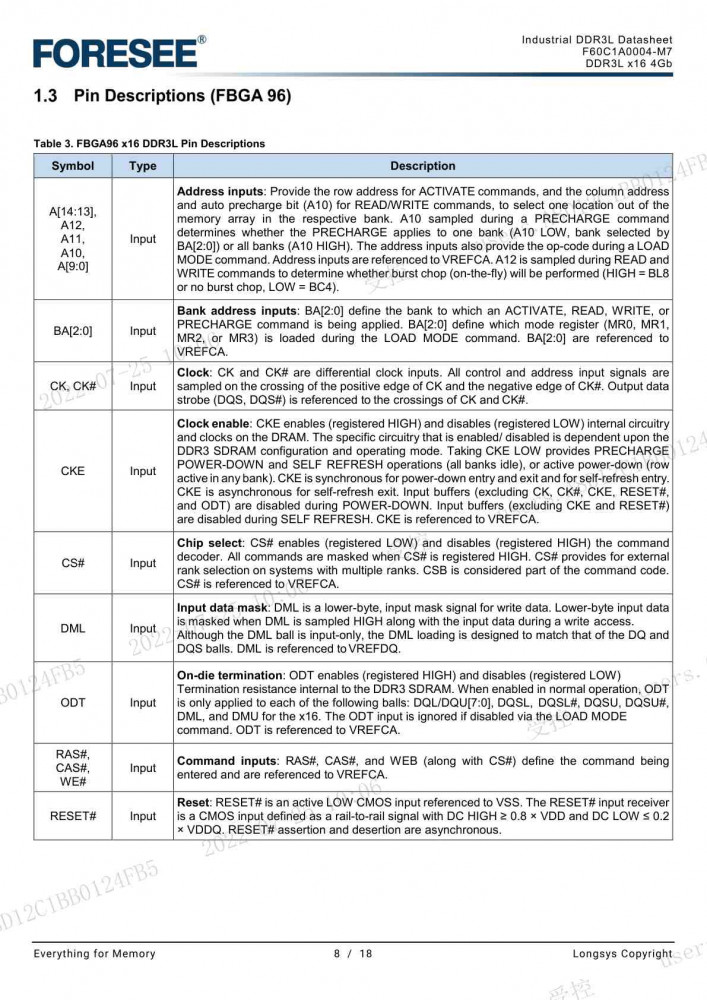 FORESEE DDR3L datasheet page 8