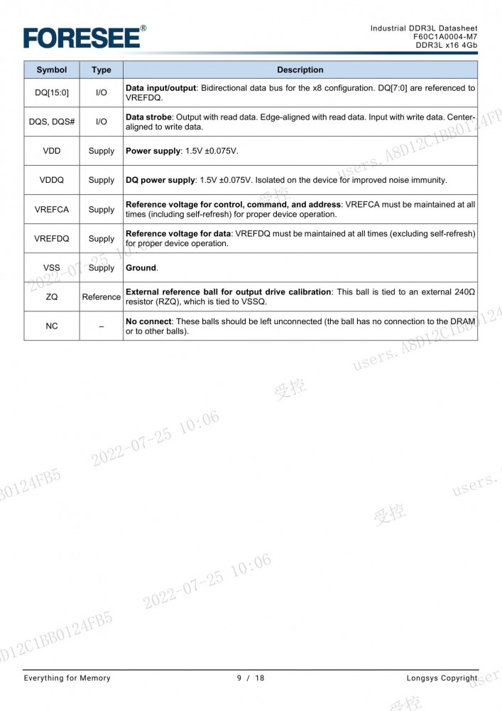 FORESEE DDR3L datasheet page 9