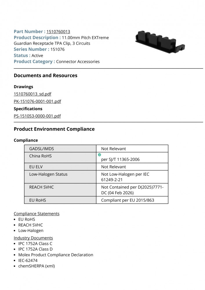 MOLEX Guardian product specification page 1