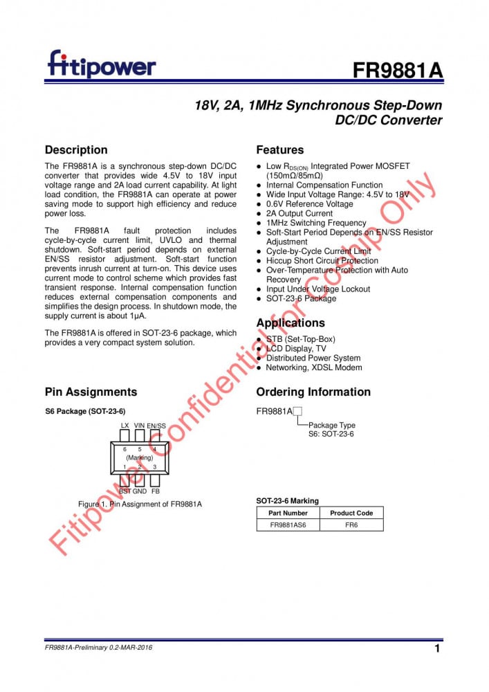 FR9881AS6 datasheet page 1