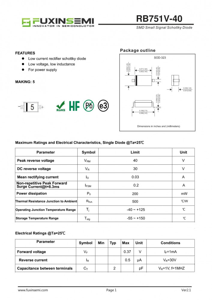 RB751V-40 technical document page 1