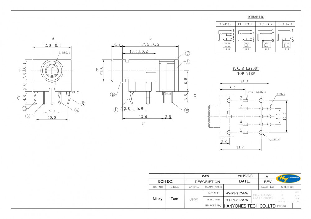 HY-PJ-317A-W technical drawing