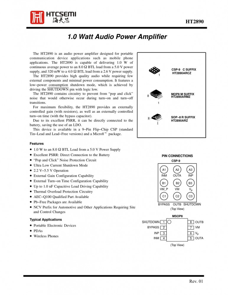 HT2890 datasheet page 1