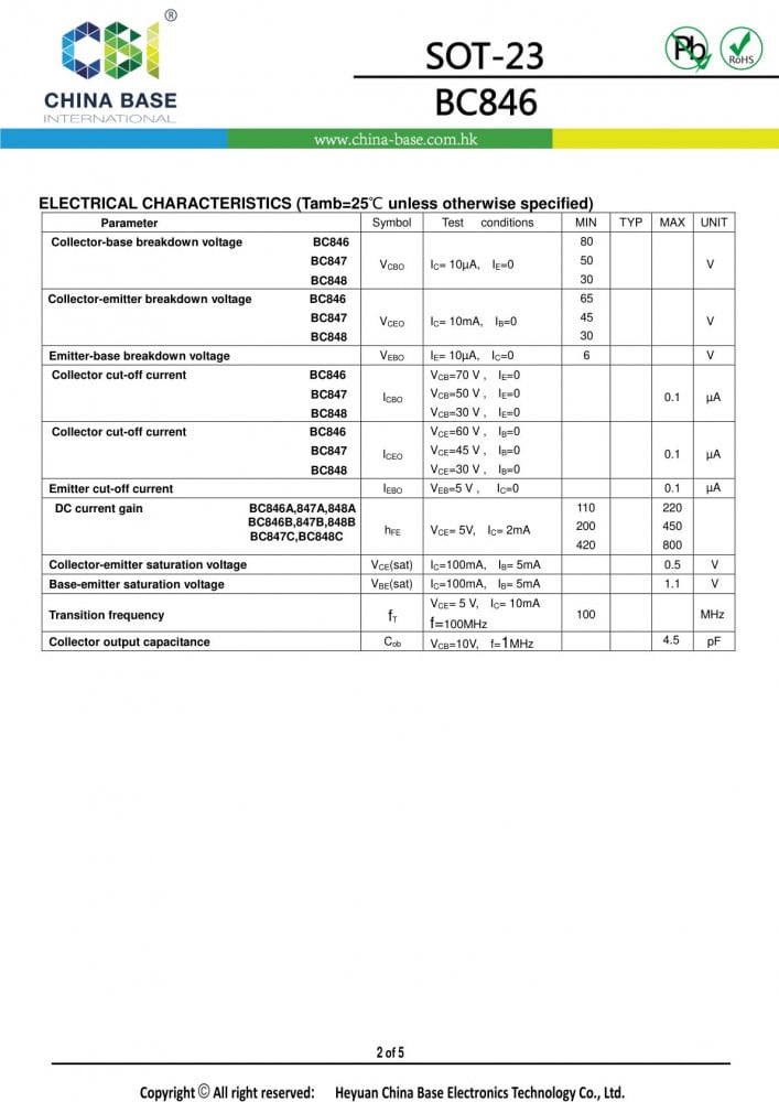 CBI BC847A datasheet page 2