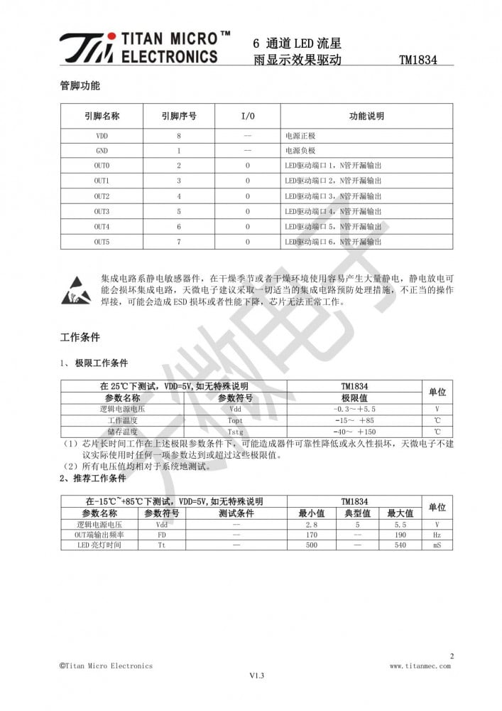 TM1834 datasheet page 2