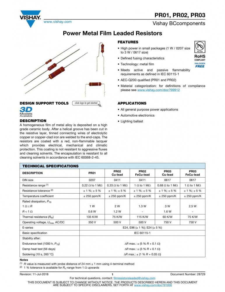 Vishay PR02 datasheet page 1