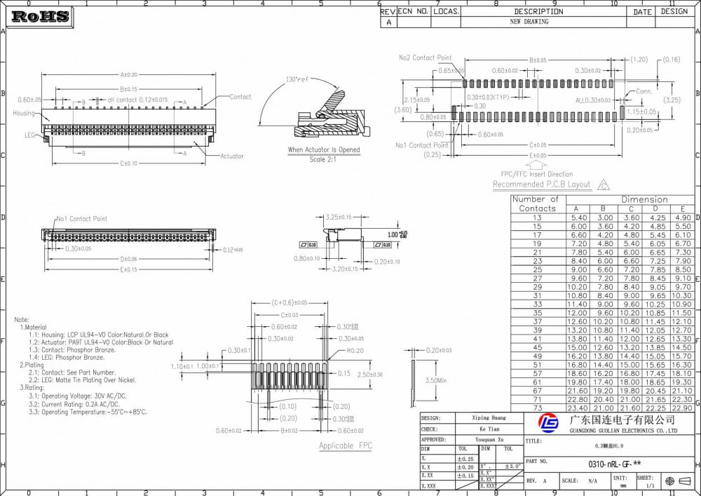GUOCONN 0310 series connector drawing