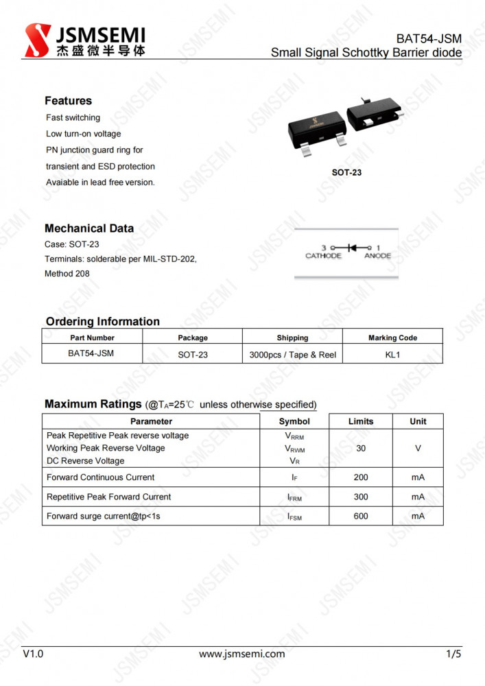 BAT54-JSM datasheet page 1