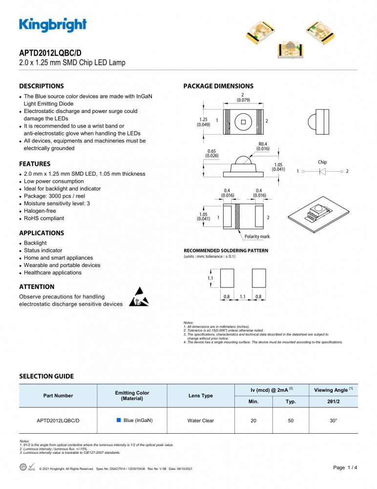 APTD2012LQBC/D datasheet page 1