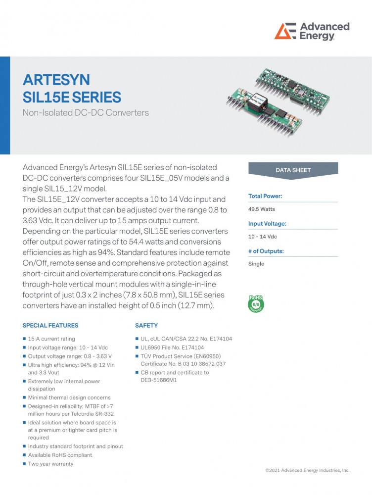 Artesyn SIL15E datasheet page 1