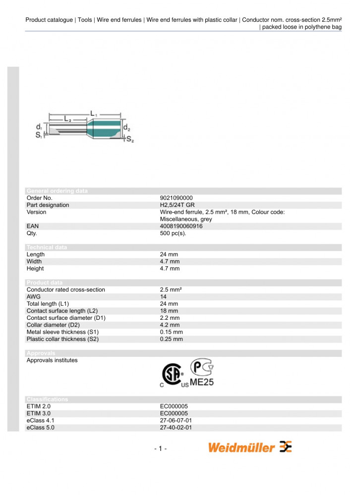 WEIDMULLER 9021090000 documentation page 1