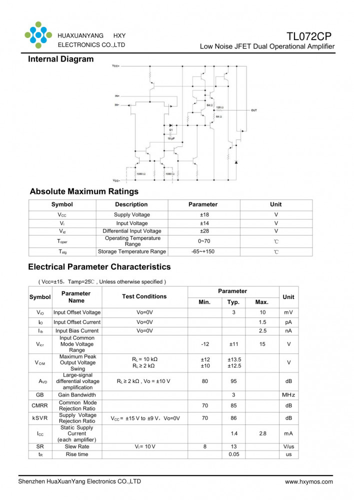 TL072CP-HXY technical document page 2