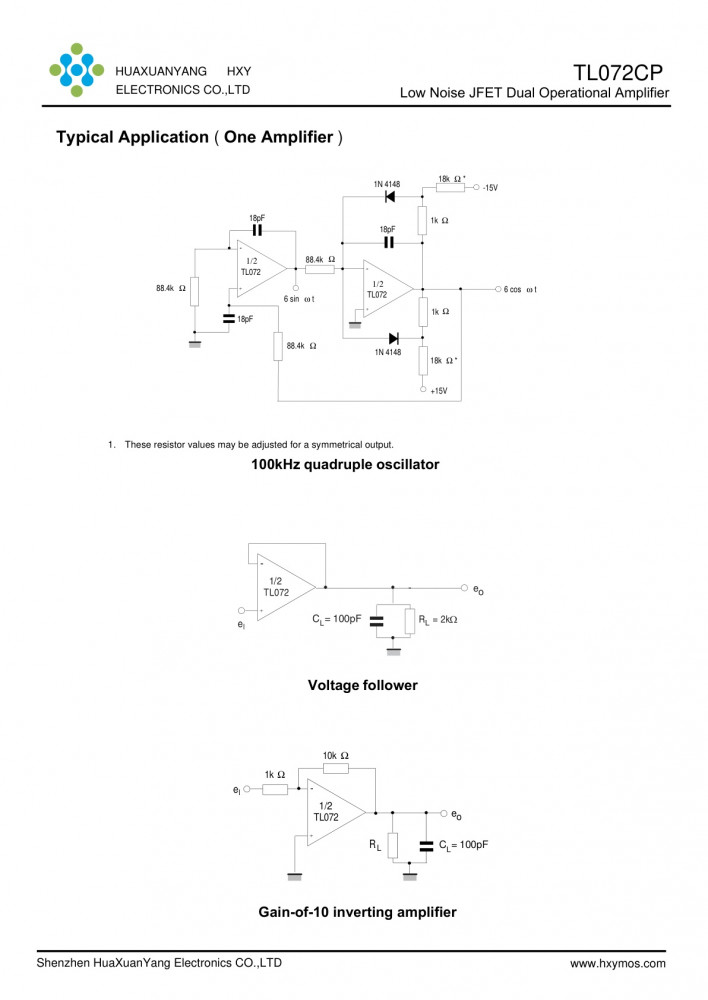 TL072CP-HXY technical document page 3